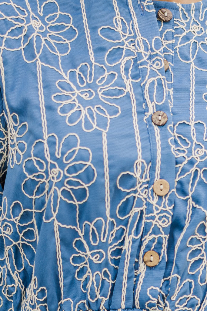 Hold Their Gaze Blue Embroidered Dress – Shop the Mint