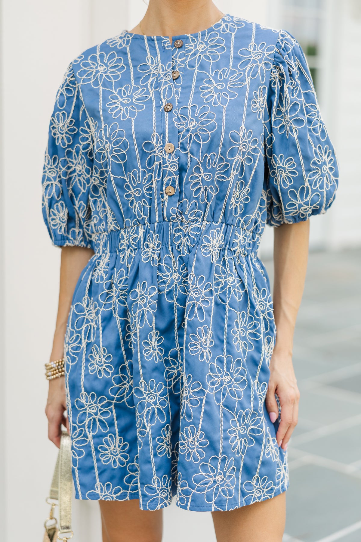 Hold Their Gaze Blue Embroidered Dress – Shop the Mint