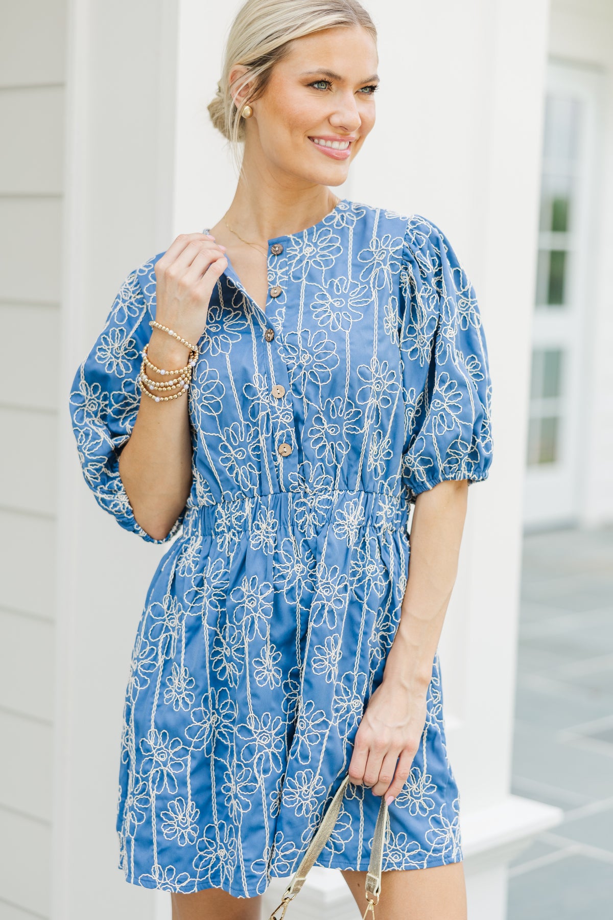 Hold Their Gaze Blue Embroidered Dress – Shop the Mint