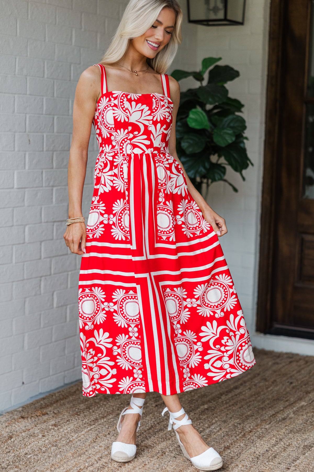 Follow You Red Mixed Print Midi Dress – Shop the Mint