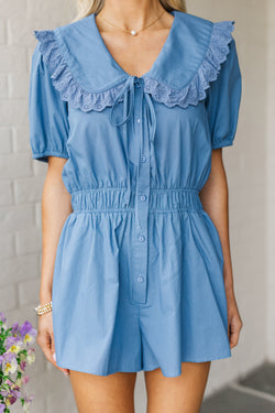 Good To See You Blue Collared Romper – Shop the Mint