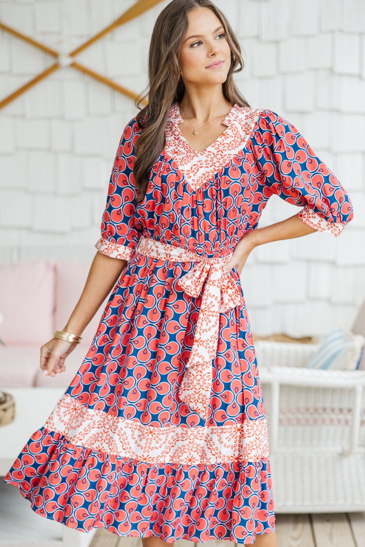 Rise to the Occasion Rust Mixed Print Midi Dress – Shop the Mint