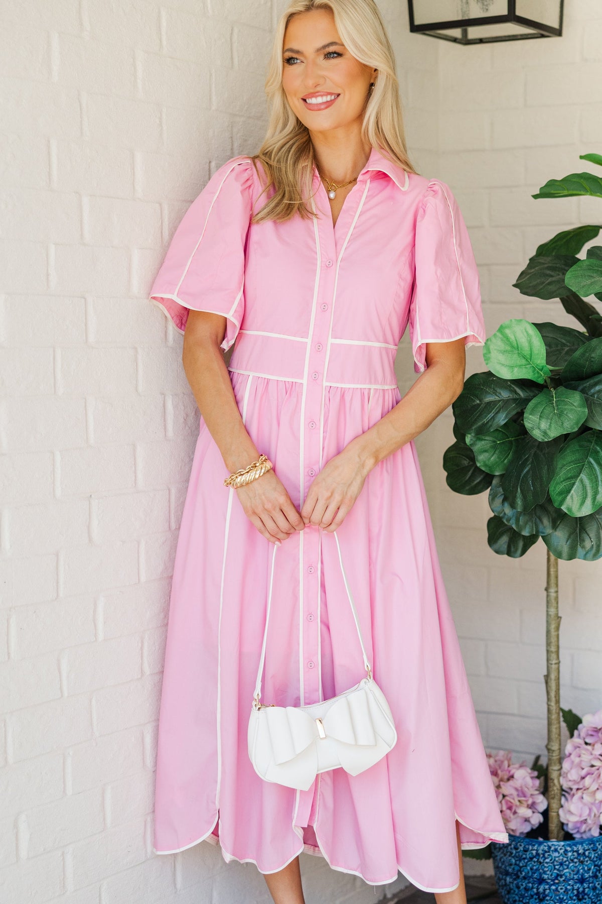 The Revel Pink Midi Dress – Shop the Mint