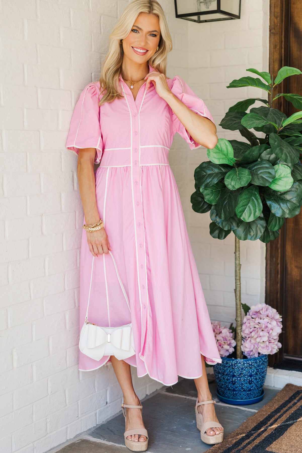 The Revel Pink Midi Dress – Shop the Mint