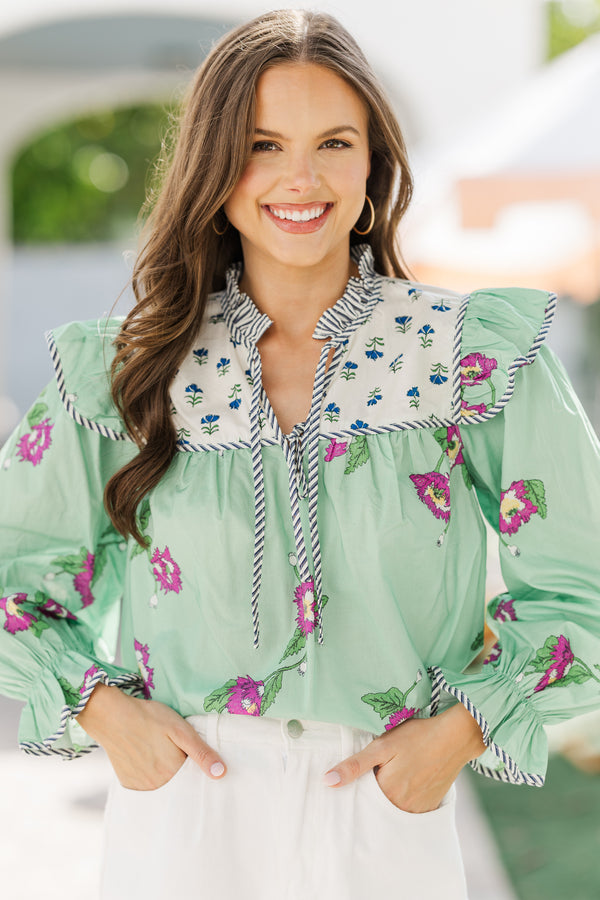 The Grace Green Apple Medallion Blouse – Shop the Mint