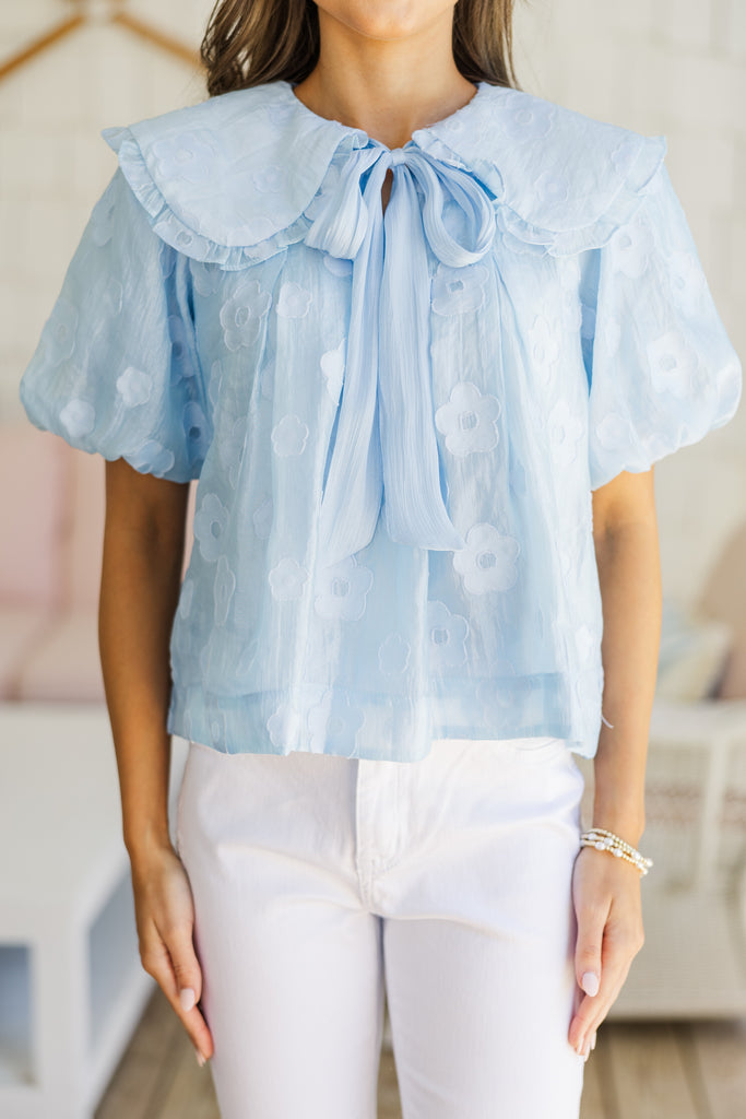 Quiet Joy Light Blue Textured Blouse – Shop the Mint