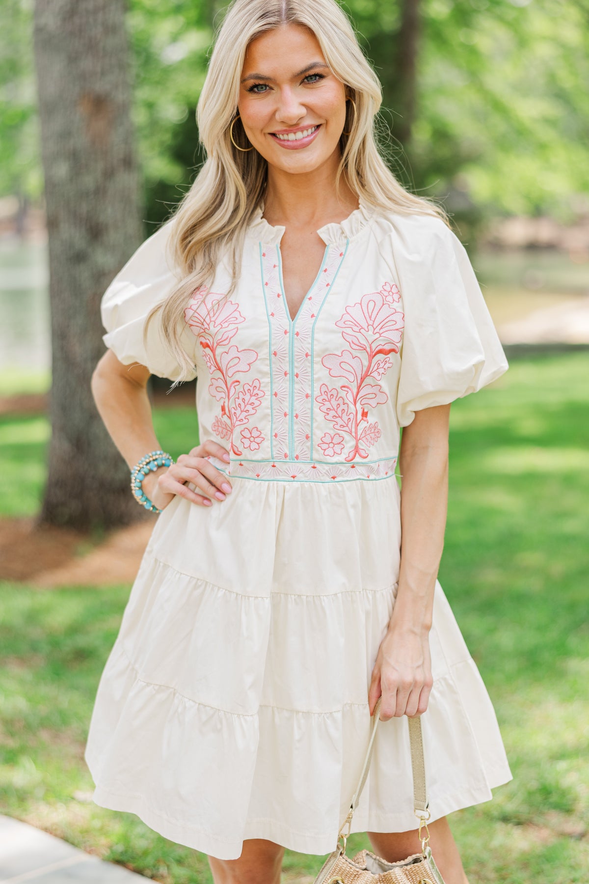 Wide World Cream Embroidered Dress – Shop the Mint