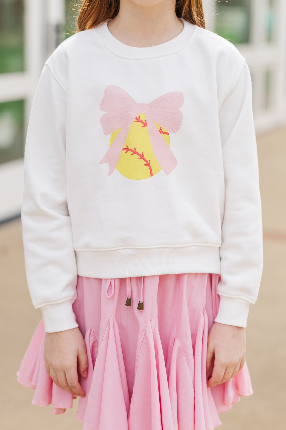 Girls: Let's Play Ball White Graphic Sweatshirt – Shop the Mint