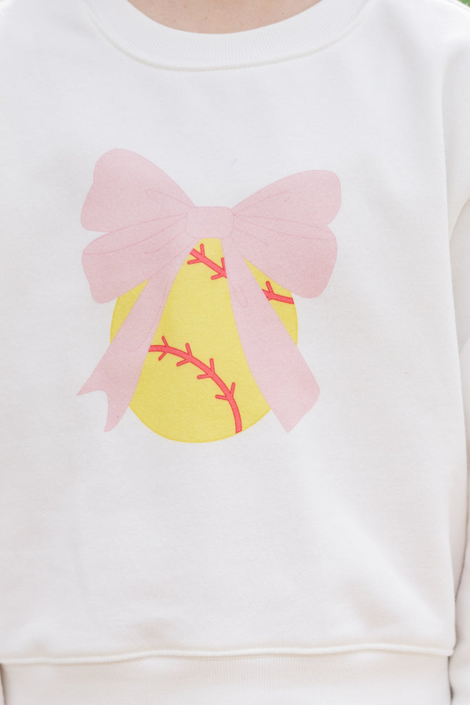 Girls: Let's Play Ball White Graphic Sweatshirt – Shop the Mint