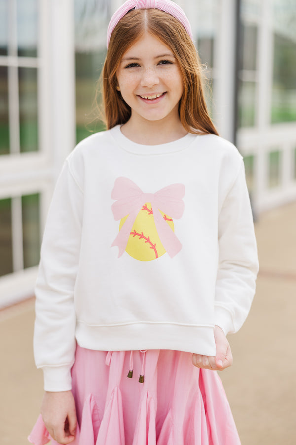 Girls: Let's Play Ball White Graphic Sweatshirt – Shop the Mint