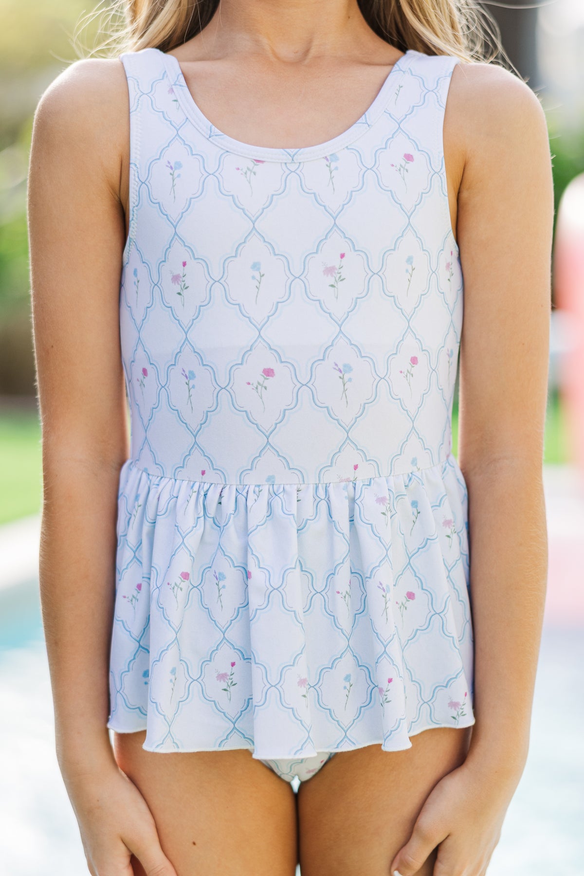 Girls: The Anna Grace Blue Floral Medallion One Piece Swimsuit – Shop ...