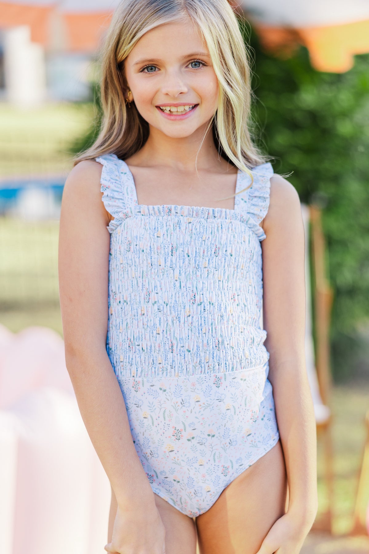 Girls: The Mary Ann Light Blue Ditsy Floral Smocked One Piece – Shop ...