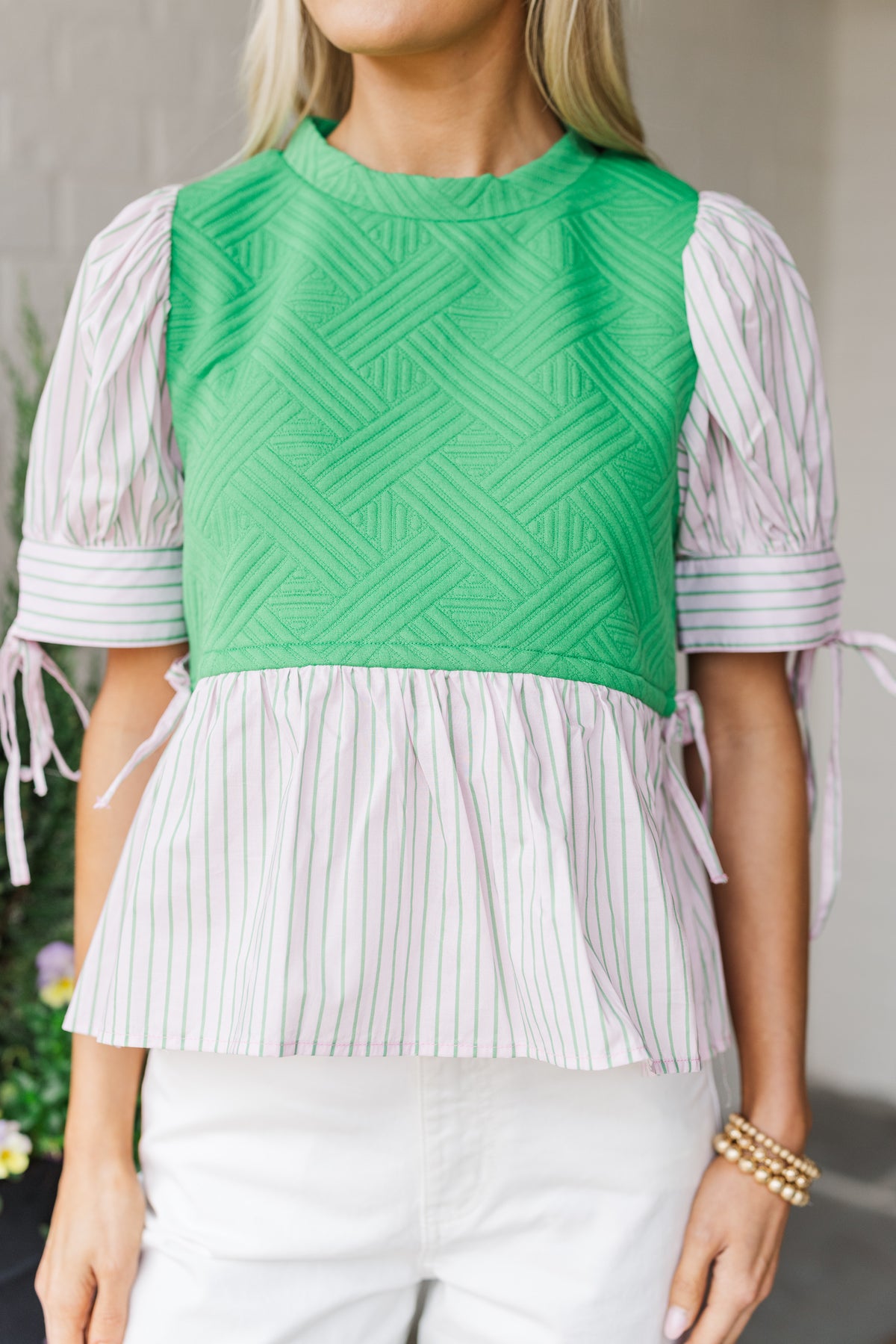 On Your Way Kelly Green Striped Blouse – Shop the Mint
