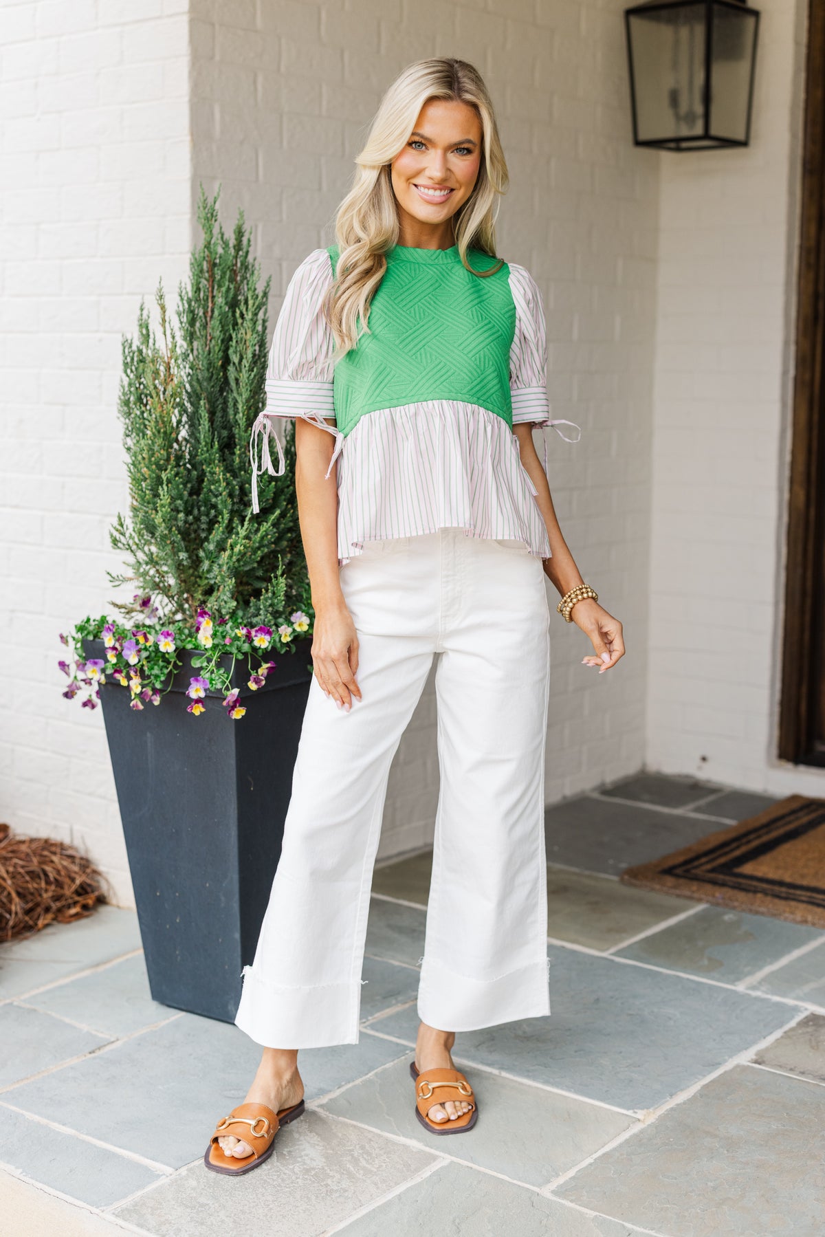 On Your Way Kelly Green Striped Blouse – Shop the Mint