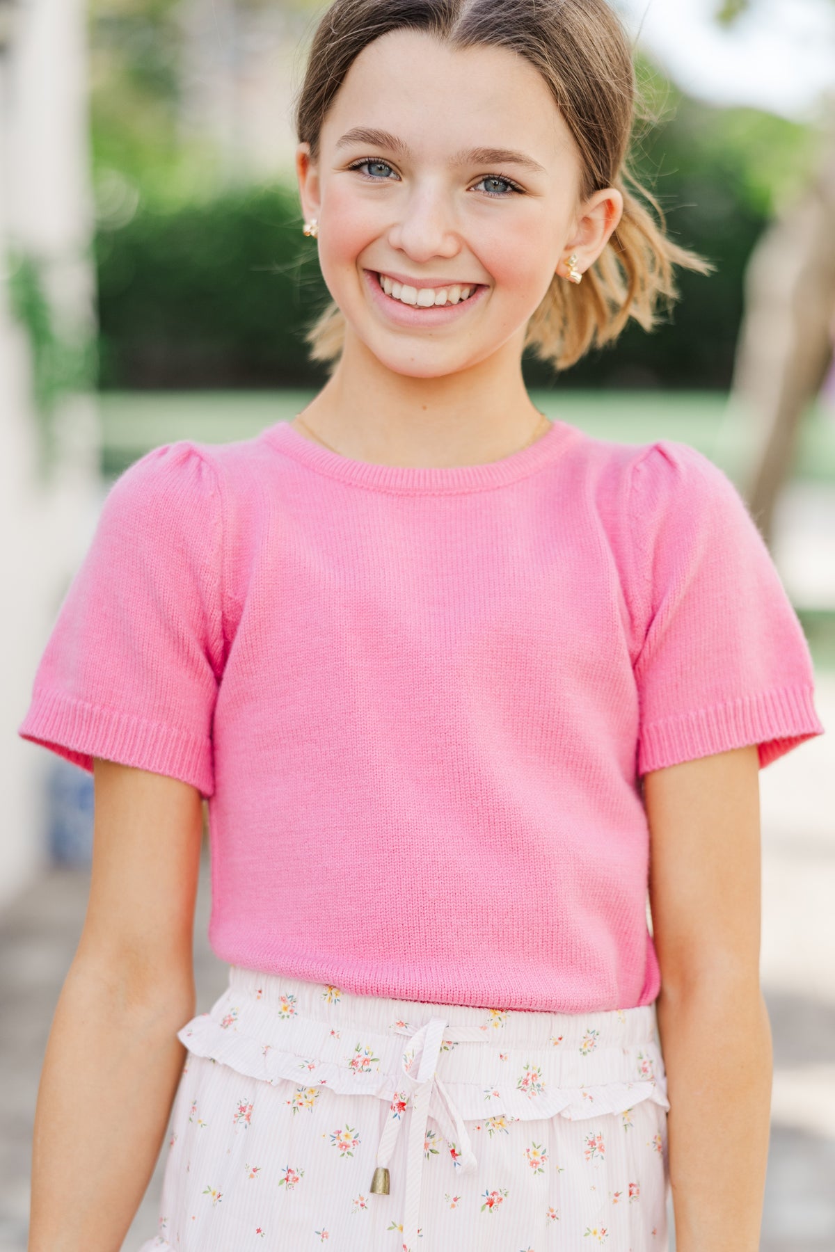 Girls: Work Of Art Pink Short Sleeve Sweater – Shop the Mint