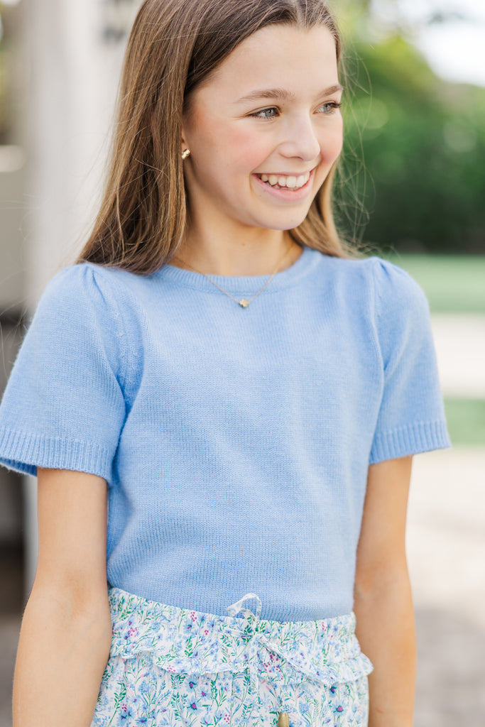 Girls: Work Of Art Blue Short Sleeve Sweater – Shop the Mint