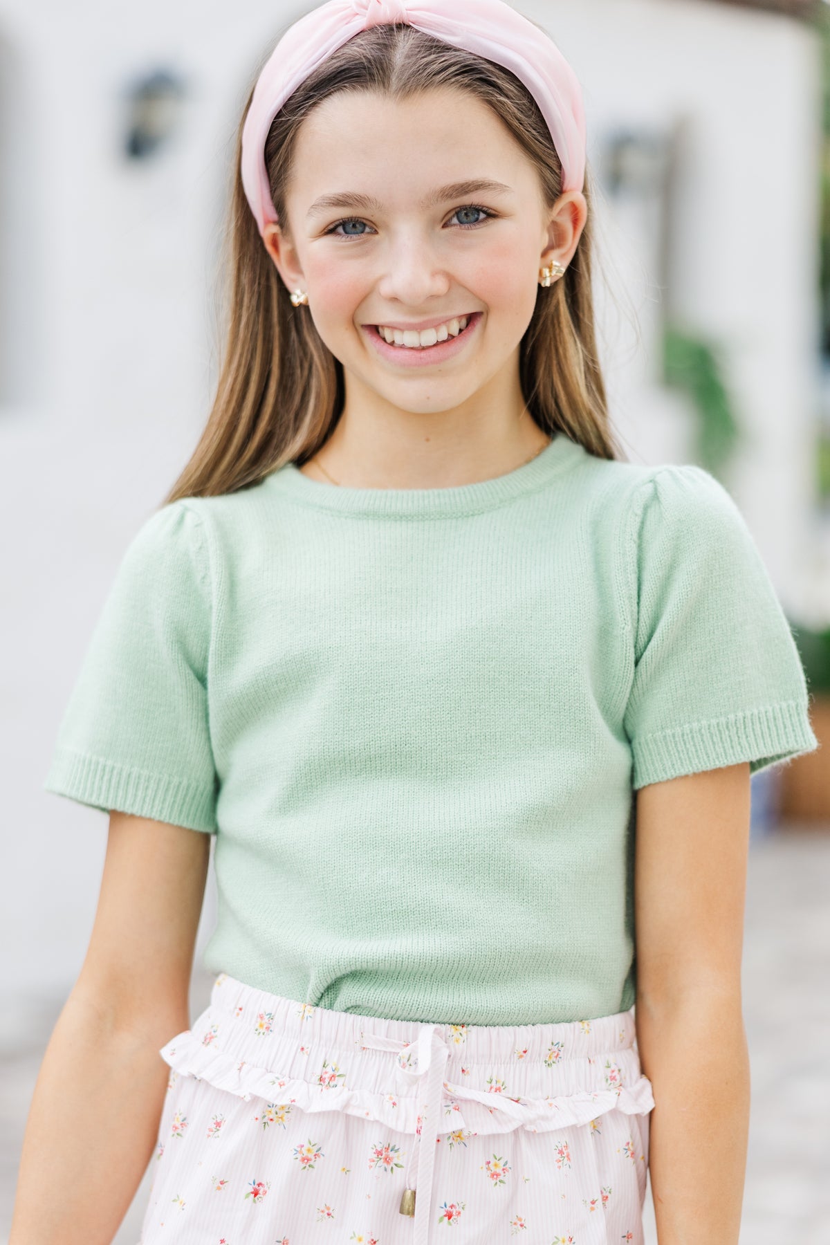 Girls: Work Of Art Mint Green Short Sleeve Sweater – Shop the Mint