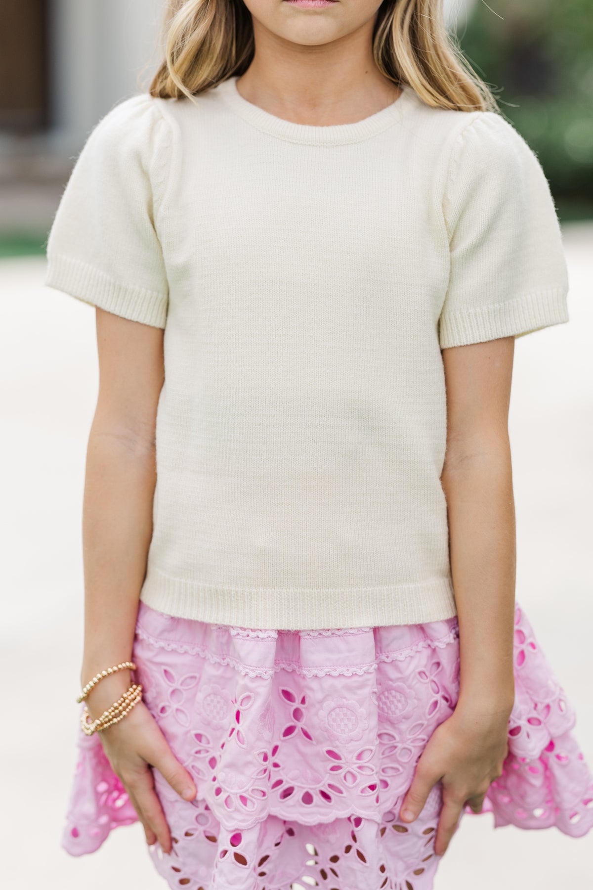 Girls: Work Of Art Cream White Short Sleeve Sweater – Shop the Mint