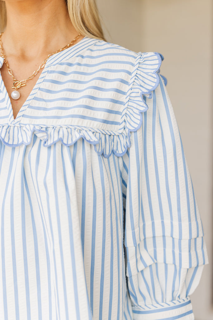 On Break Light Blue Striped Blouse – Shop the Mint