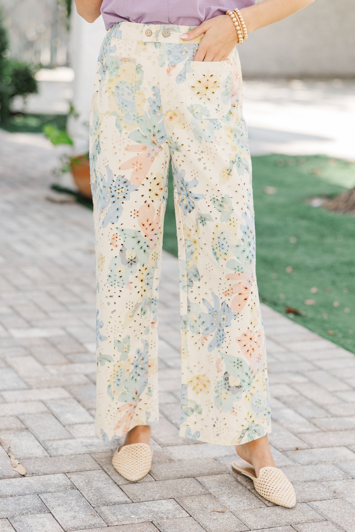 Pretty Petals Blue Eyelet Wide Leg Pants – Shop the Mint