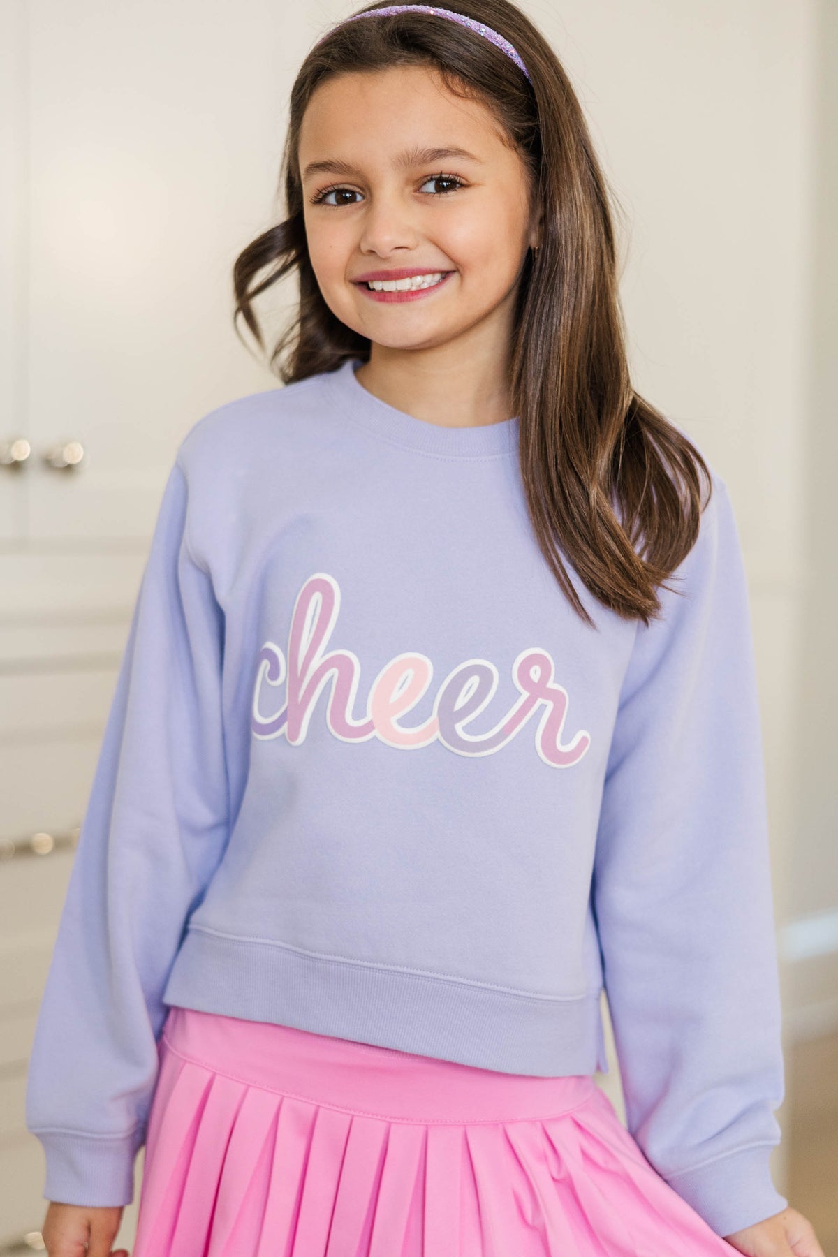 Girls: Cheer Script Lavender Purple Graphic Sweatshirt – Shop the Mint