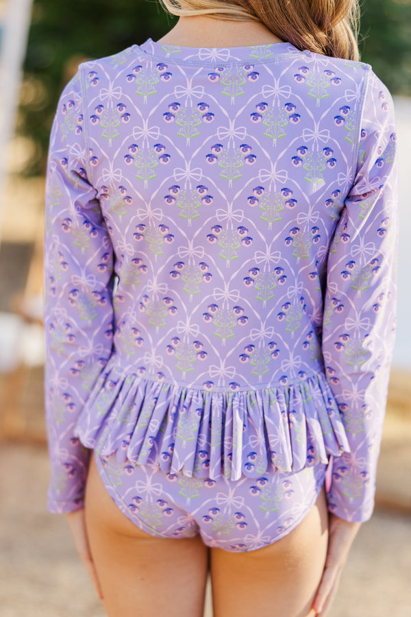 Girls: The Sarah Lynne Lavender Floral Rashguard Two Piece Swim Suit ...