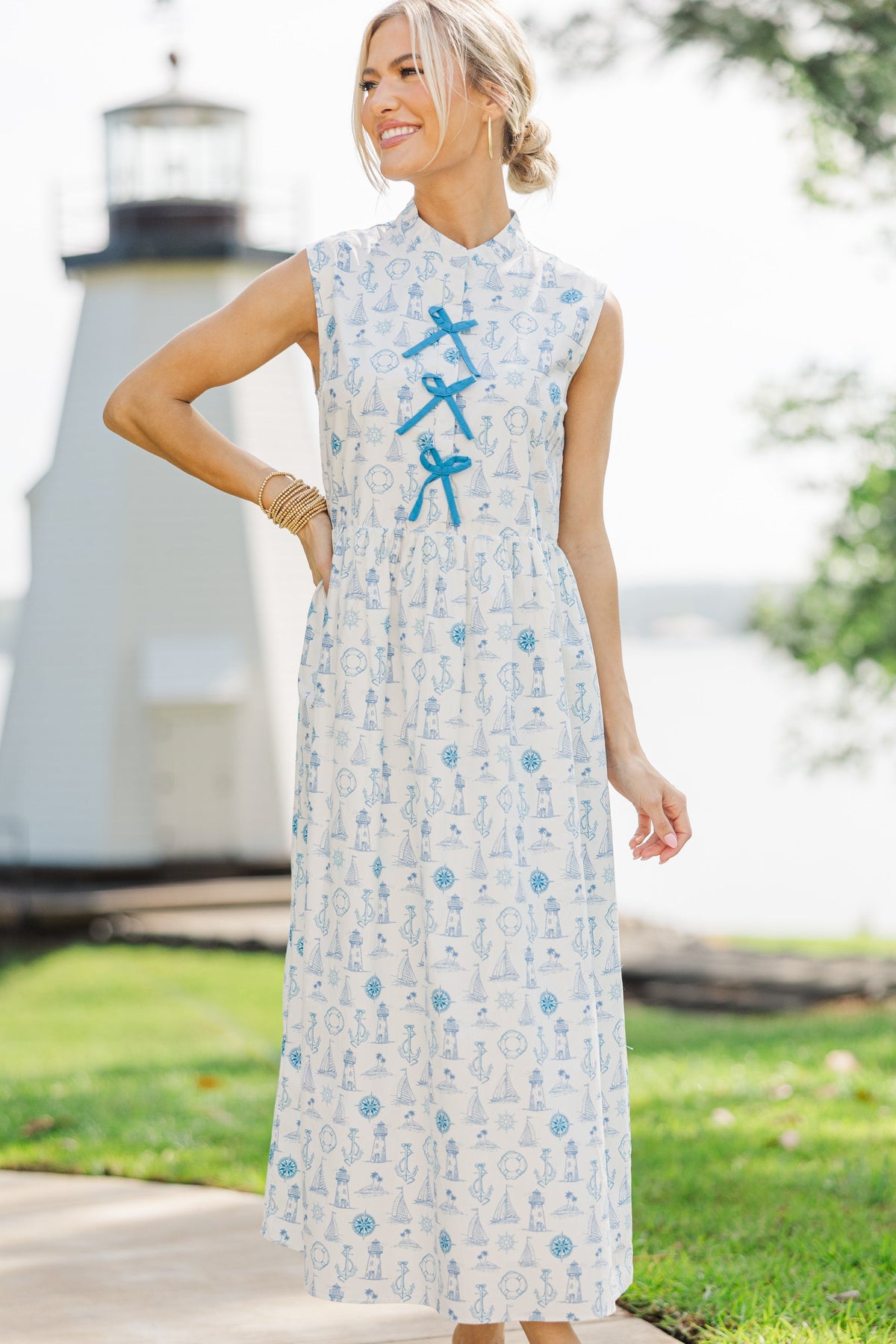 The Creative Navy Blue Toile Midi Dress – Shop the Mint