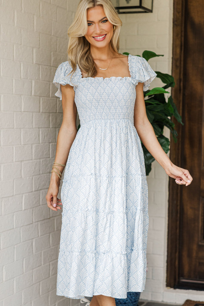 In The Distance Light Blue Medallion Midi Dress – Shop the Mint