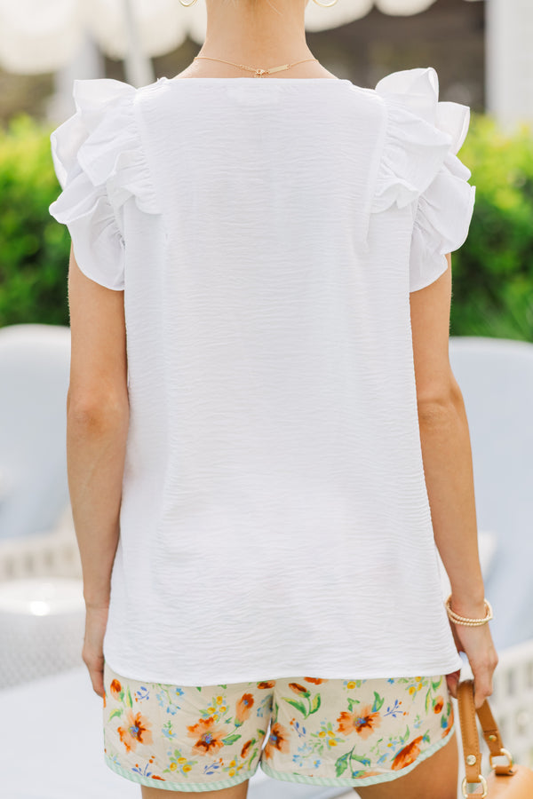 Travel Time White Ruffled Top – Shop the Mint