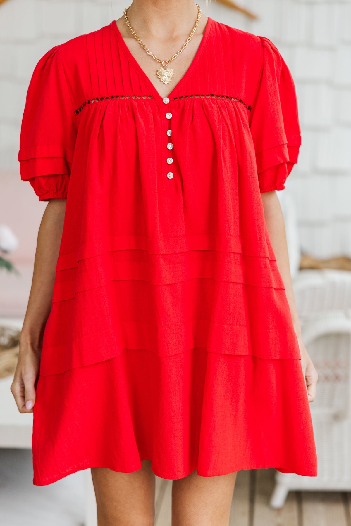 Designed For Joy Red Eyelet Pleated Dress – Shop the Mint