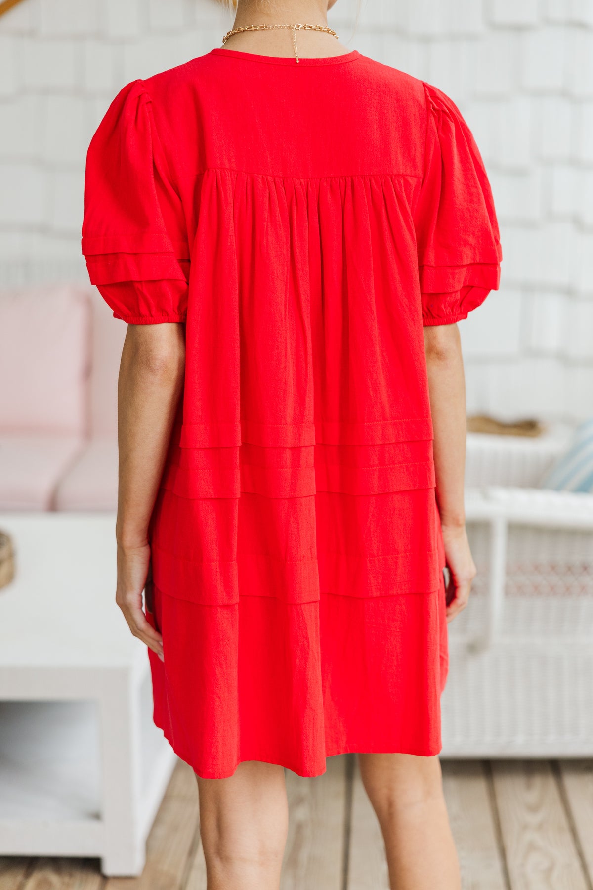Designed For Joy Red Eyelet Pleated Dress – Shop the Mint