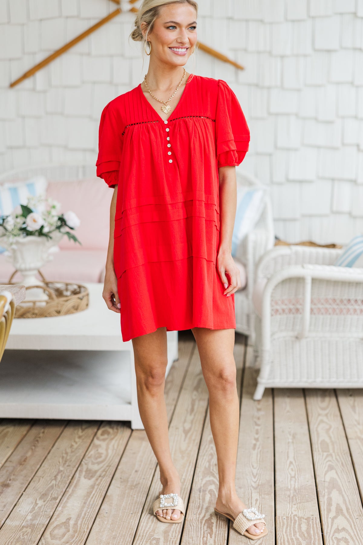 Designed For Joy Red Eyelet Pleated Dress – Shop the Mint