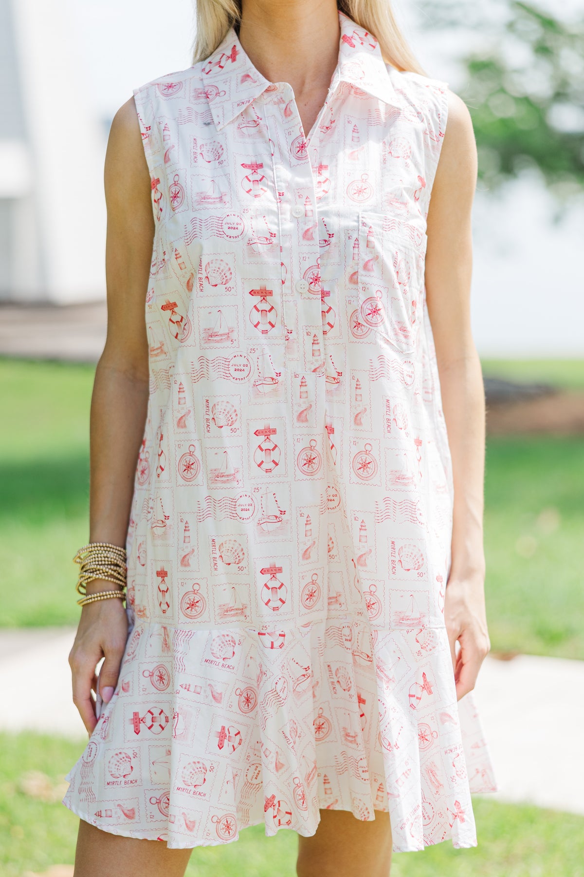 Take A Stroll Red Nautical Postage Print Dress – Shop the Mint