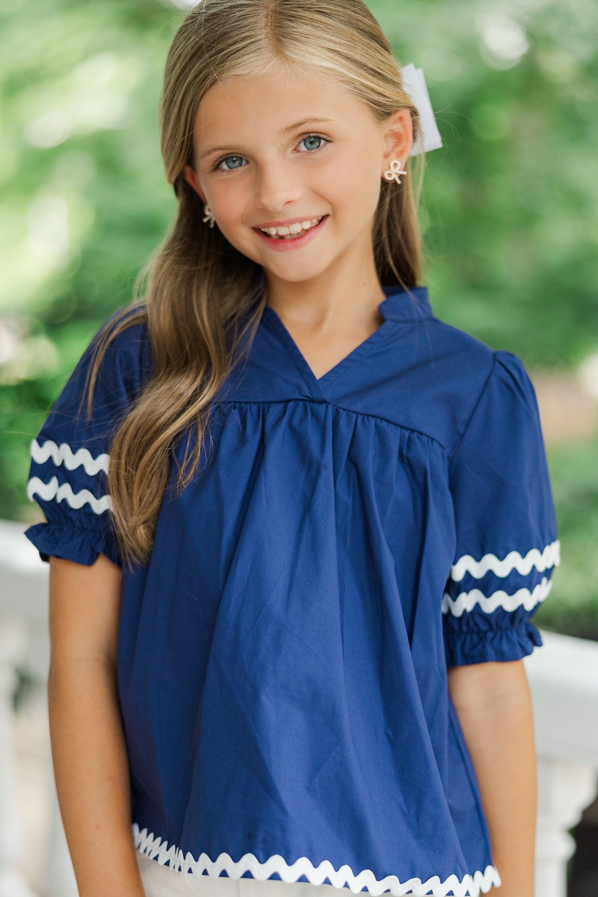 Girls: The Holly Navy Blue Rickrack Blouse – Shop the Mint