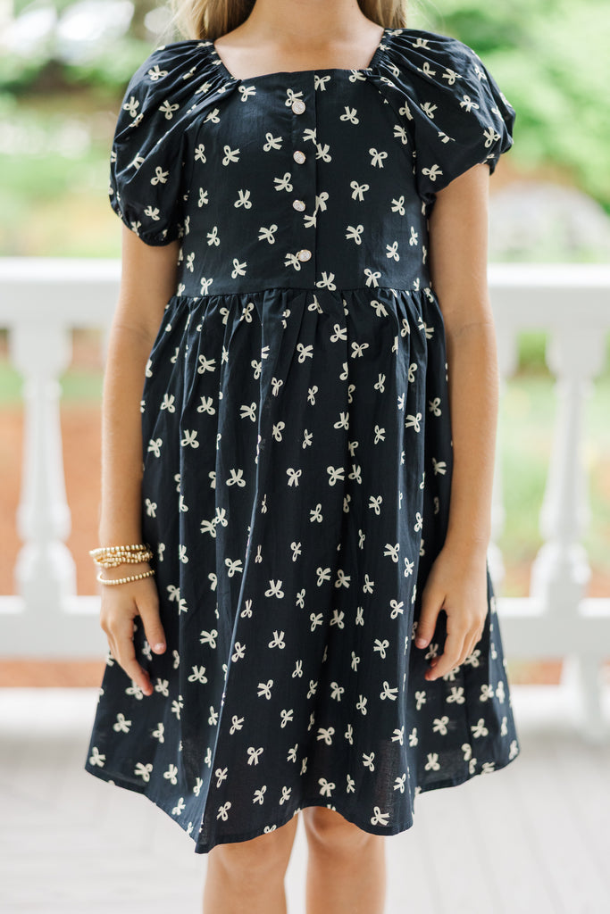 Girls: Pep In Your Step Black Bow Print Dress – Shop the Mint