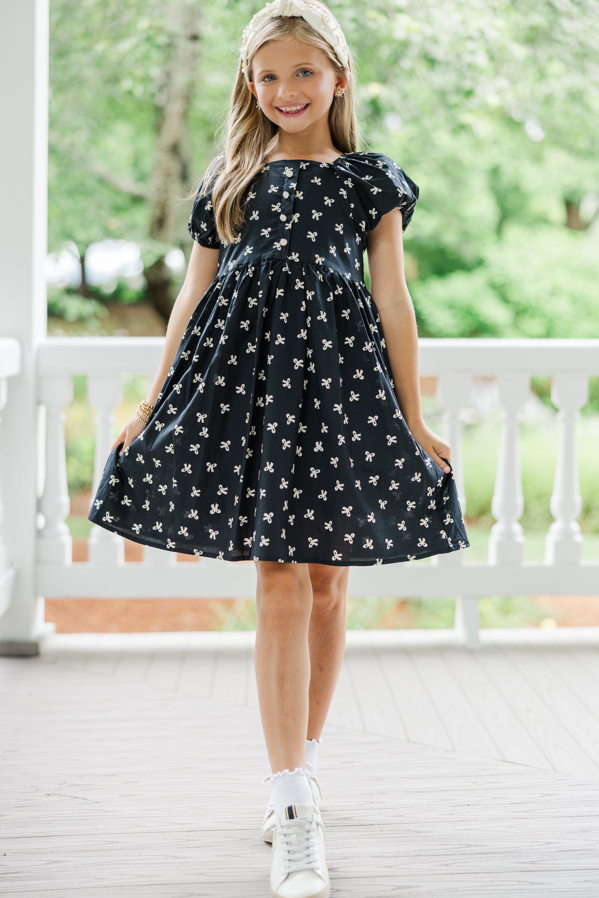 Girls: Pep In Your Step Black Bow Print Dress – Shop the Mint