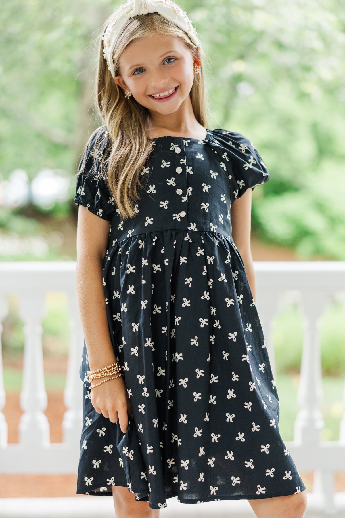 Girls: Pep In Your Step Black Bow Print Dress – Shop the Mint