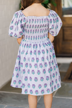 Girls: The Kyleigh Lavender Smocked Mini Medallion Dress – Shop the Mint