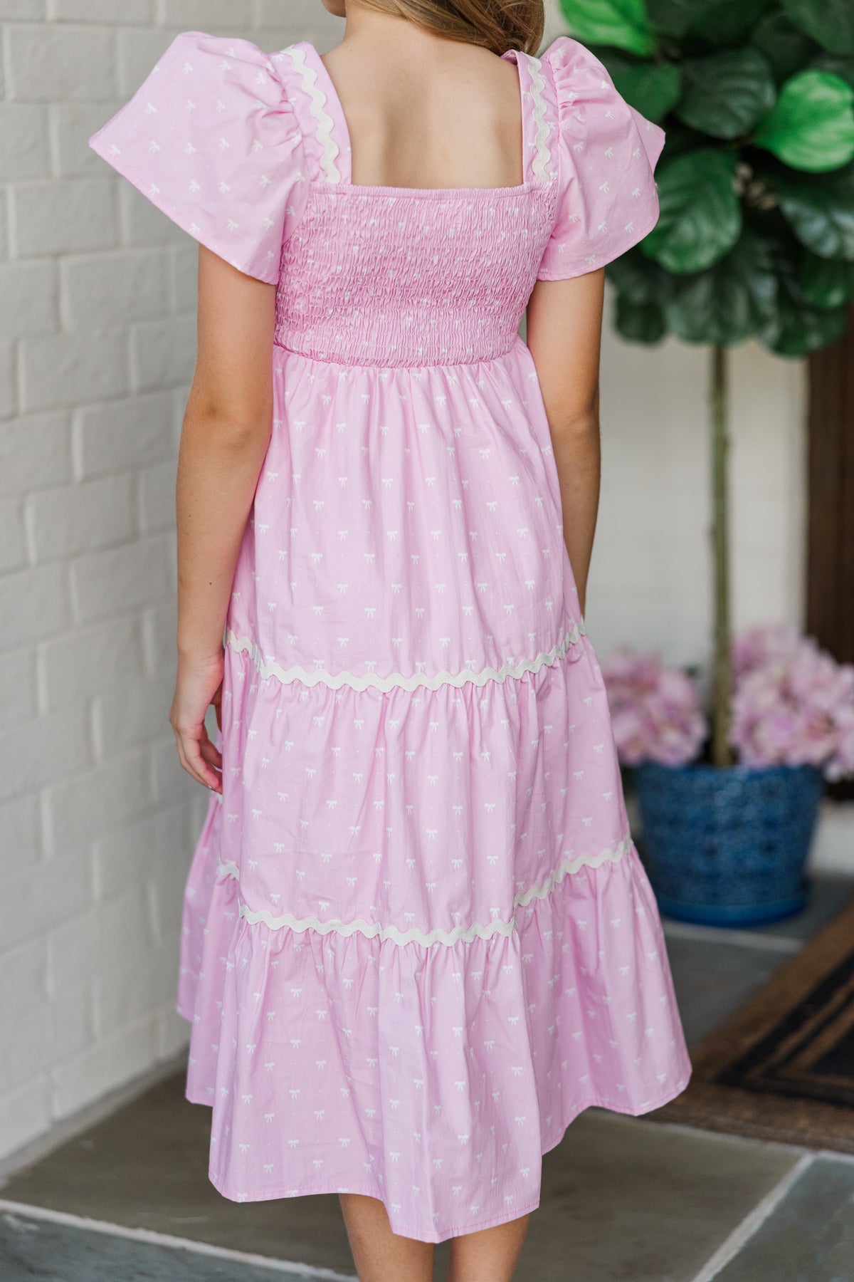 Girls: Always Be Yourself Pink Bow Print Midi Dress – Shop the Mint