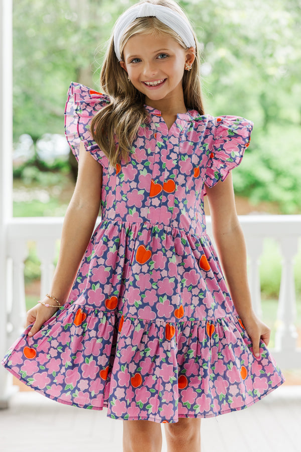 Girls: At This Time Navy Floral & Apple Print Dress – Shop the Mint