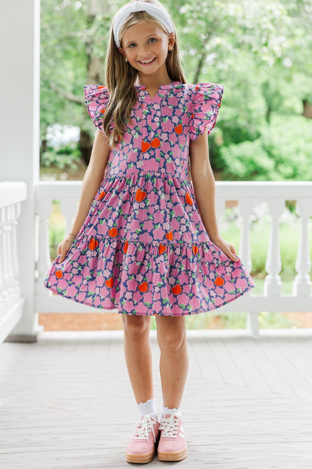 Girls: At This Time Navy Floral & Apple Print Dress – Shop the Mint