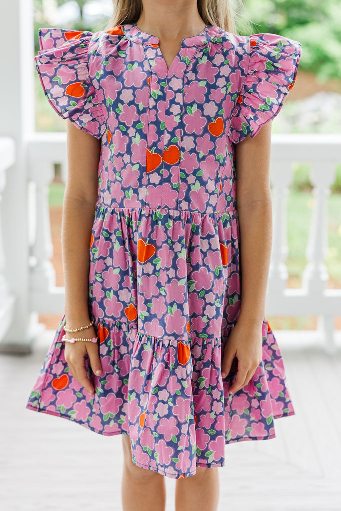 Girls: At This Time Navy Floral & Apple Print Dress – Shop the Mint