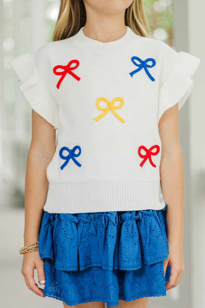 Girls: The Kennedy White Multi Bow Sweater – Shop the Mint