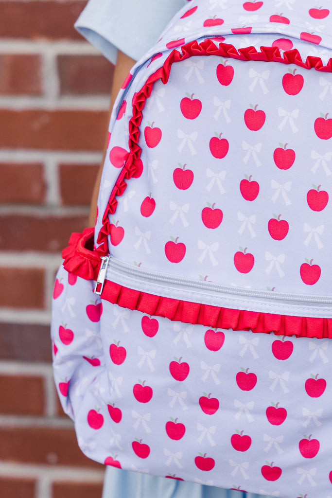 Girls: The Kenzie Light Blue Apples & Bows Backpack – Shop the Mint