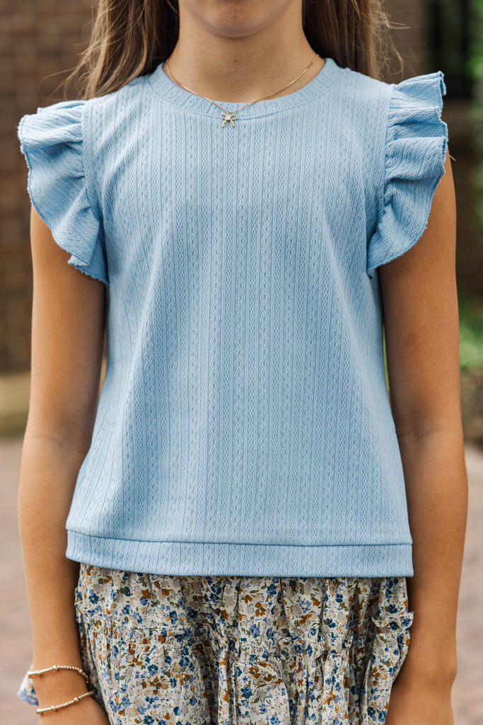 Girls: Certain Joy Light Blue Cable Knit Top – Shop the Mint