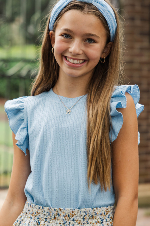 Girls: Certain Joy Light Blue Cable Knit Top – Shop the Mint