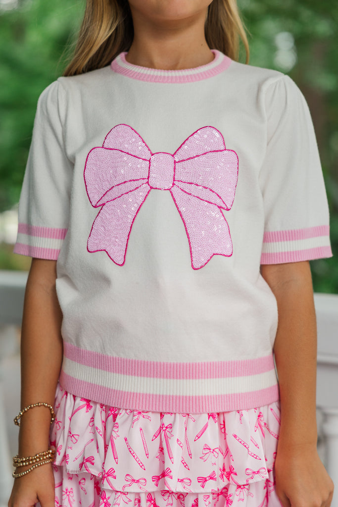 Girls: Stay In Character Pink Sequin Bow Sweater – Shop the Mint