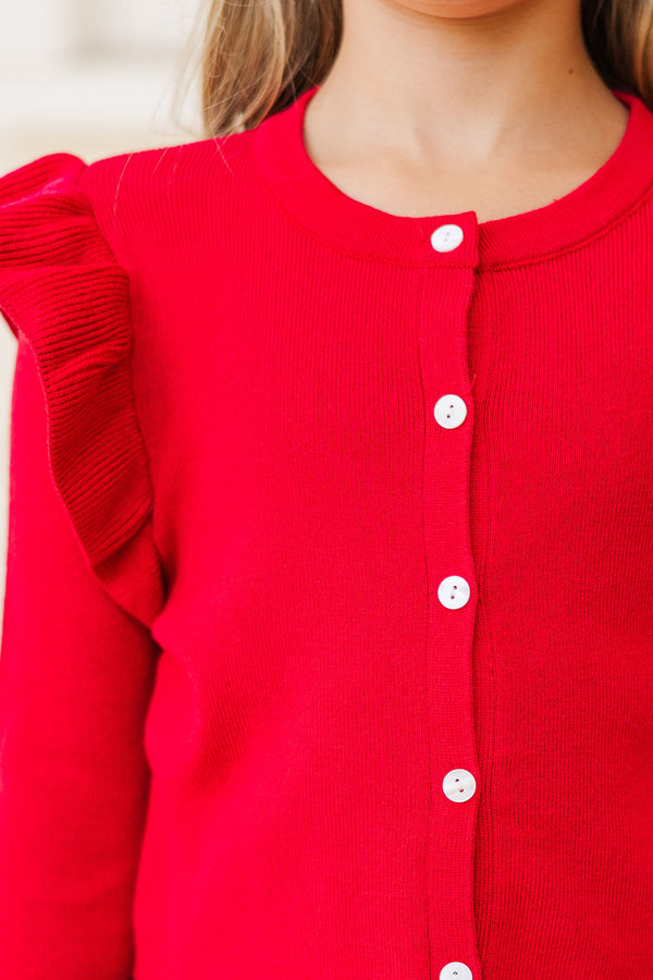 Girls: The Amari Red Ruffled Cardigan – Shop the Mint