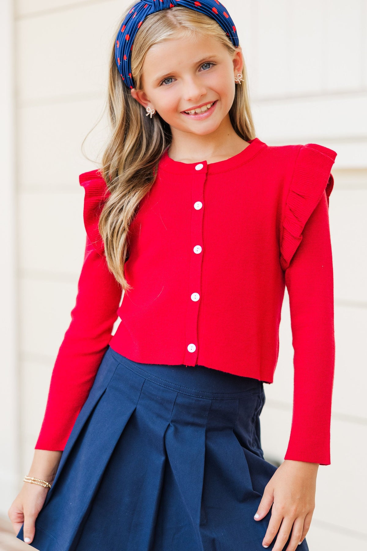 Girls: The Amari Red Ruffled Cardigan – Shop the Mint