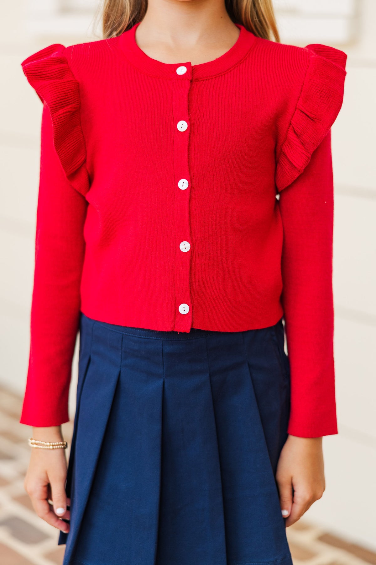 Girls: The Amari Red Ruffled Cardigan – Shop the Mint